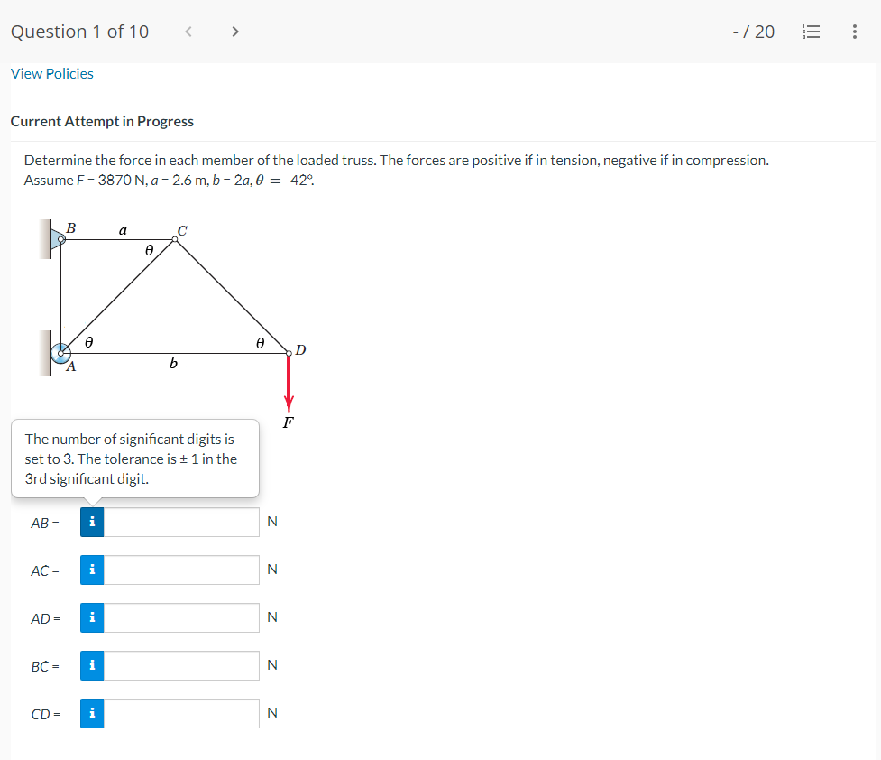 Solved Current Attempt in ProgressDetermine the force in | Chegg.com