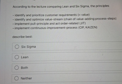 Solved According to the lecture comparing Lean and Six | Chegg.com
