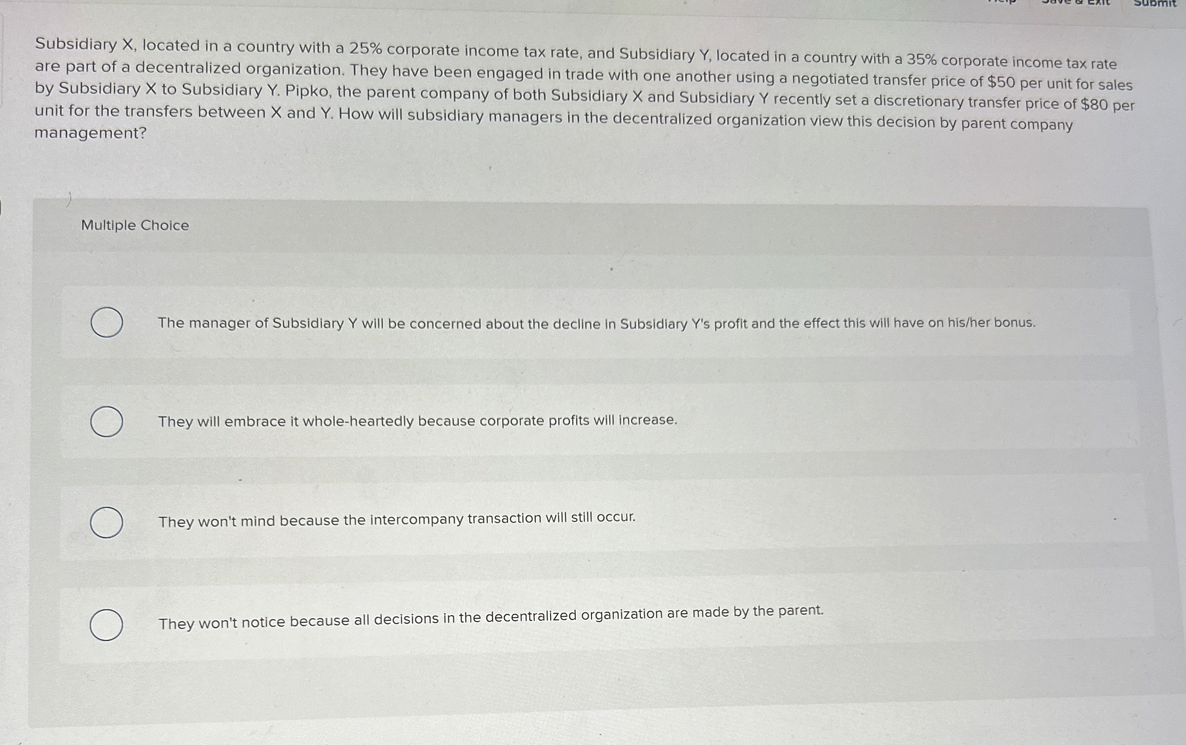 Solved Subsidiary x, ﻿located in a country with a 25% | Chegg.com