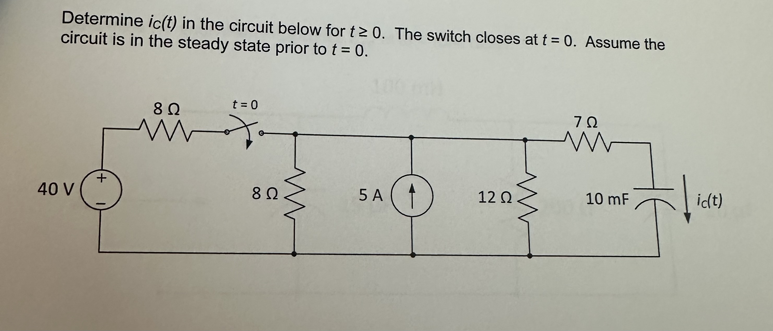 Solved Determine ic(t) ﻿in the circuit below for t≥0. ﻿The | Chegg.com