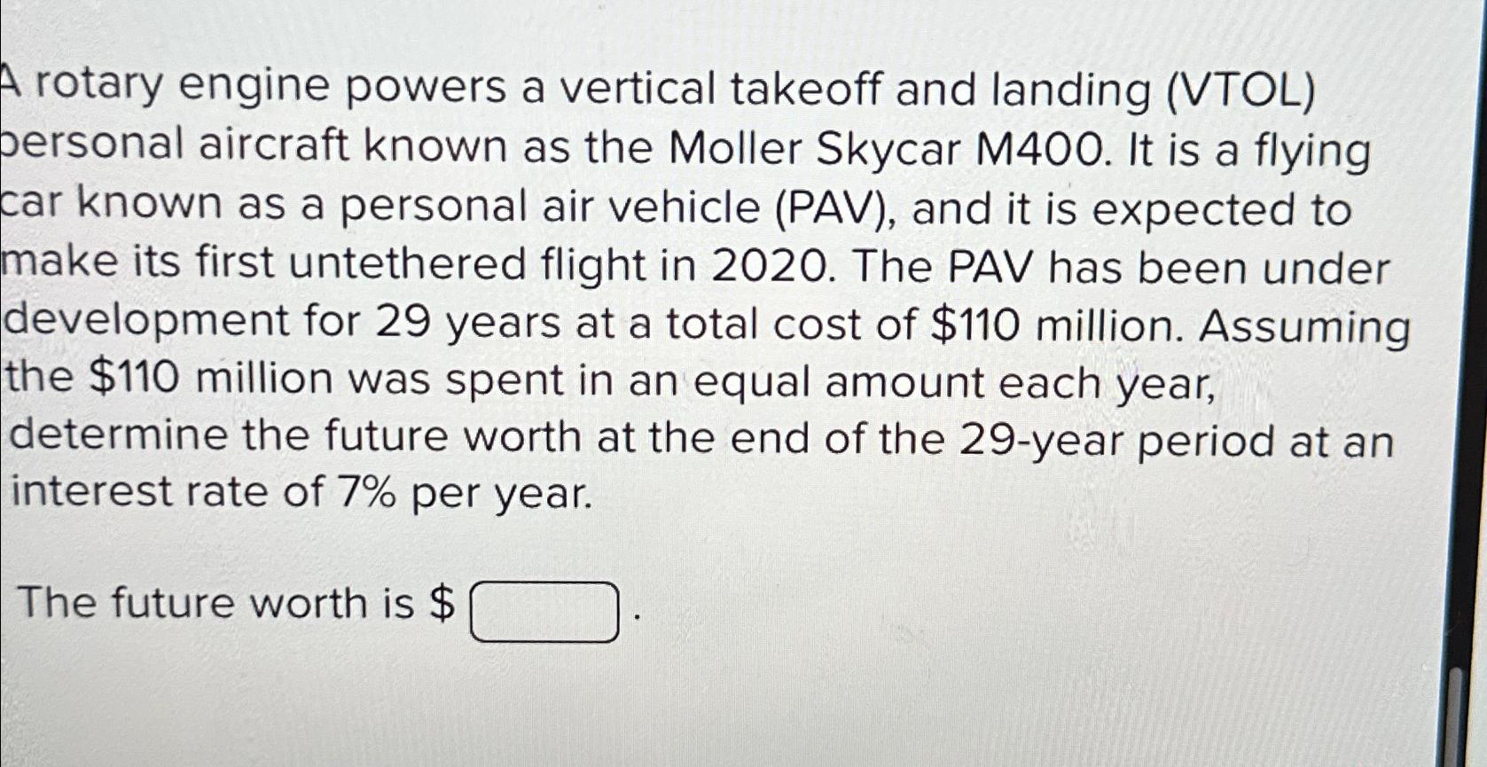 Solved A rotary engine powers a vertical takeoff and landing | Chegg.com