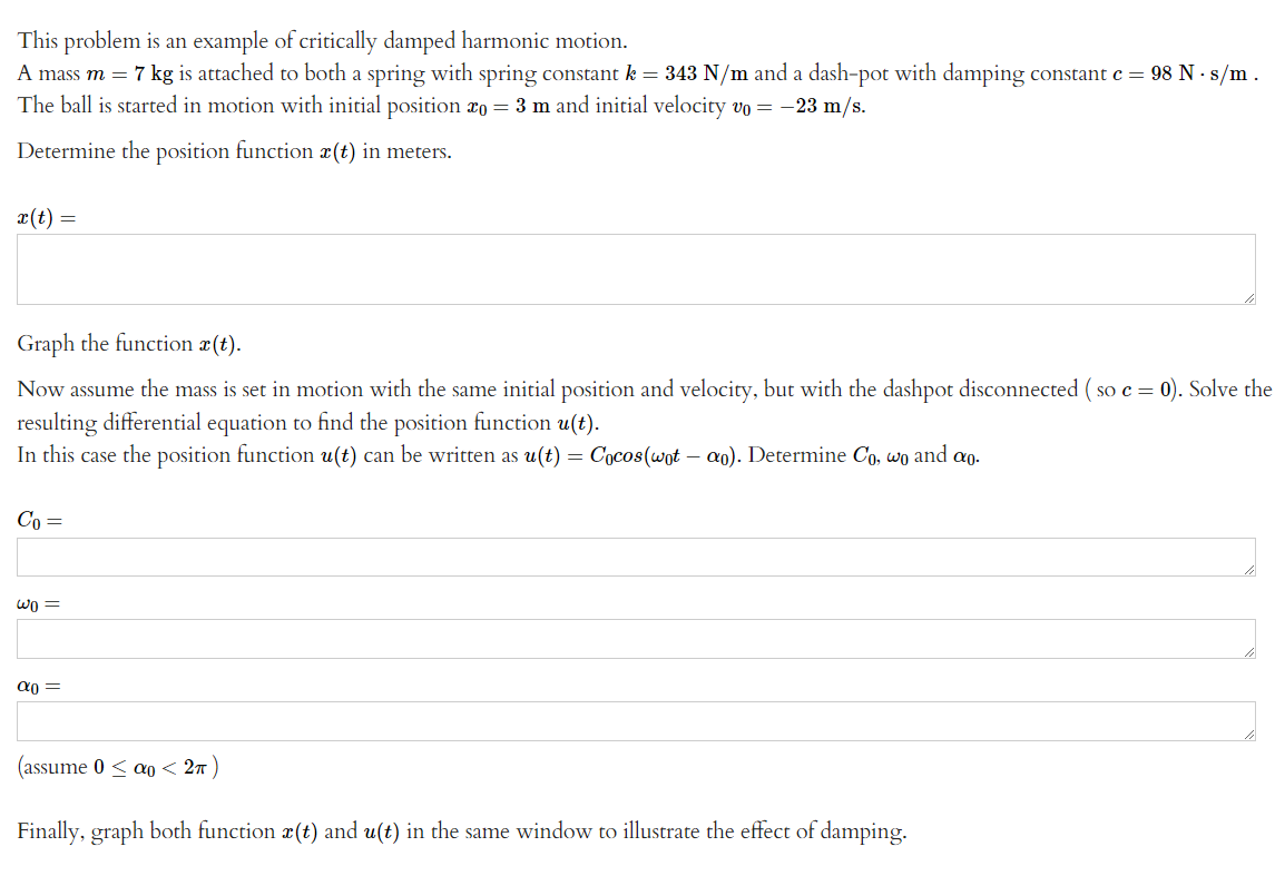 Solved This problem is an example of critically damped | Chegg.com