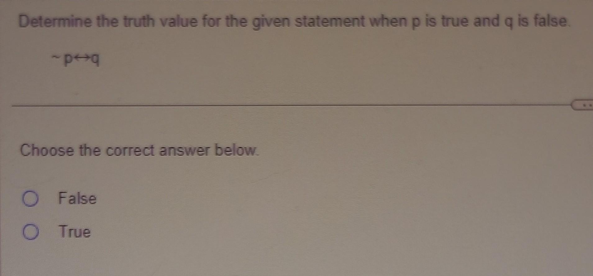 Solved Determine the truth value for the given statement | Chegg.com