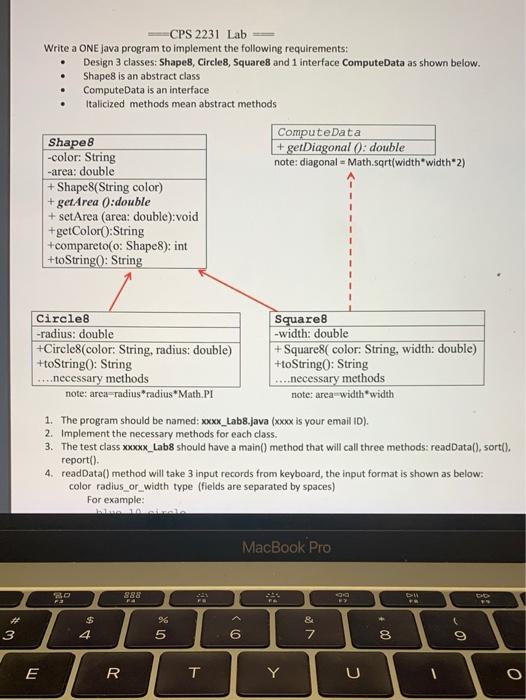 Solved CPS 2231 Lab Write a ONE Java program to implement | Chegg.com