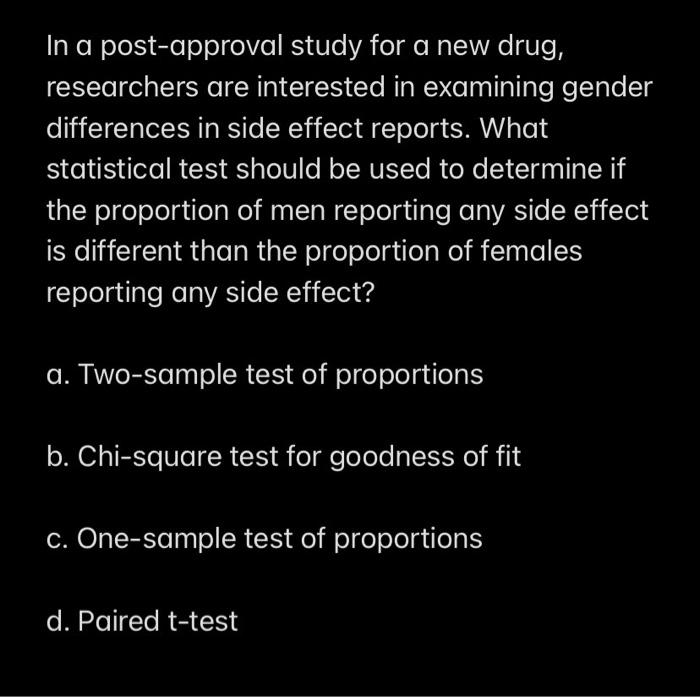 Solved In a post-approval study for a new drug, researchers | Chegg.com