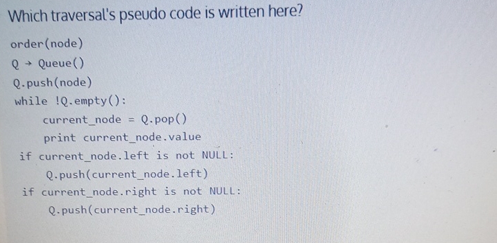 Solved Which traversal's pseudo code is written here? | Chegg.com