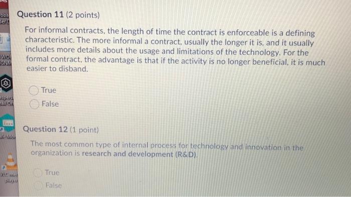 Solved der obs Question 11 (2 points) For informal | Chegg.com