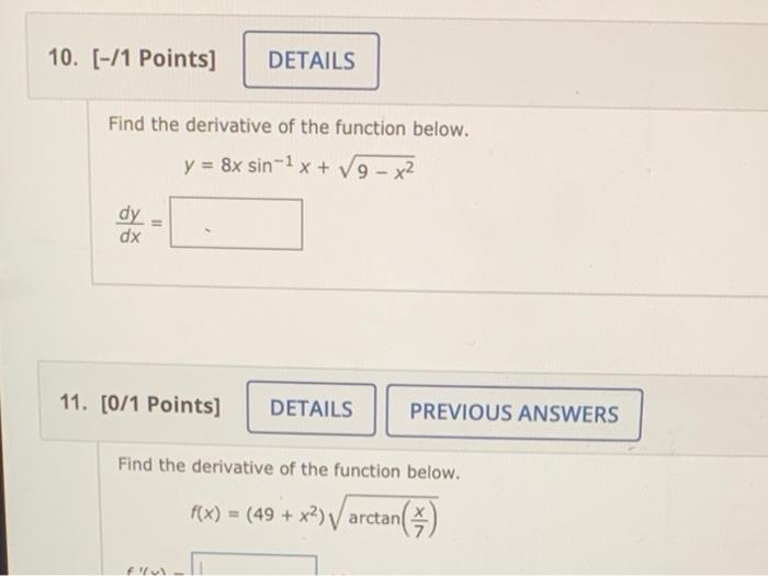 Solved 10. [-/1 Points] Find the derivative of the function | Chegg.com