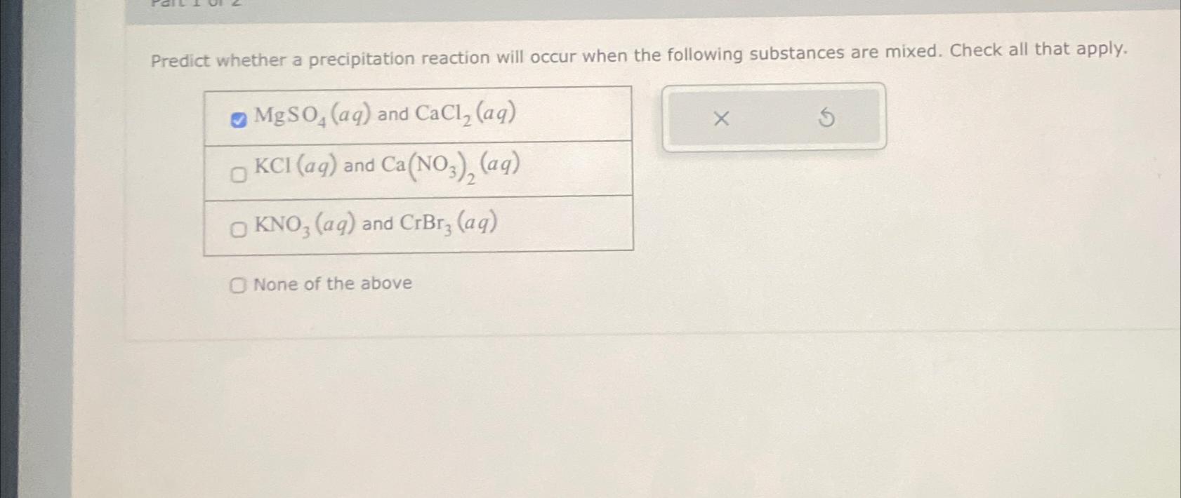 Solved Predict whether a precipitation reaction will occur | Chegg.com
