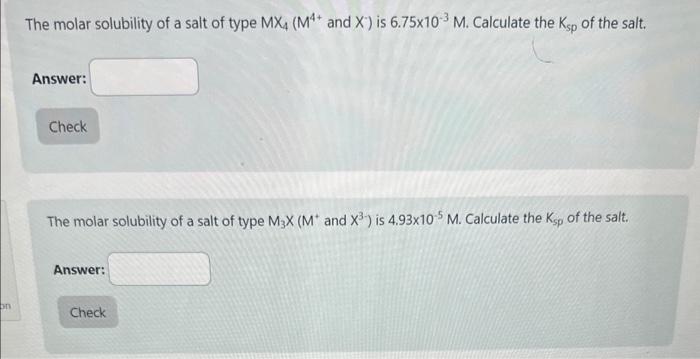 Solved The molar solubility of a salt of type MX4(M4+ and X) | Chegg.com