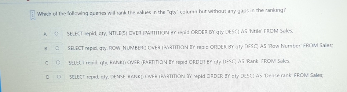 Solved Which of the following queries will rank the values | Chegg.com