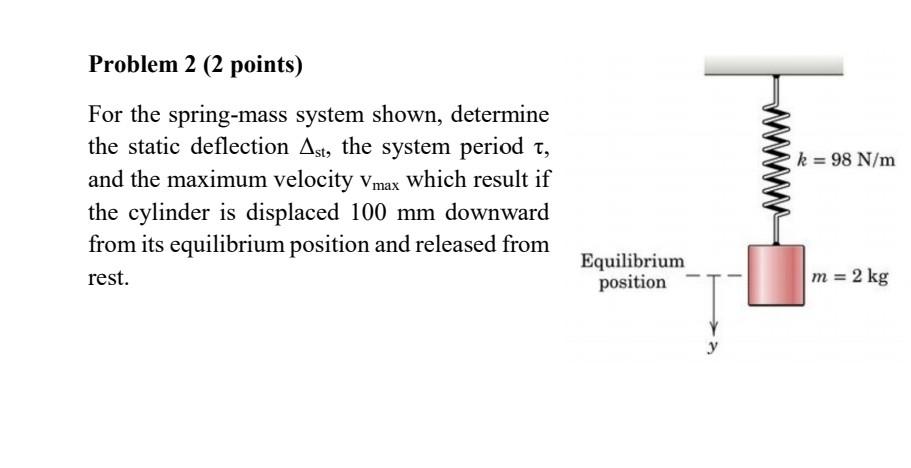 Solved For the spring-mass system shown, determine the | Chegg.com