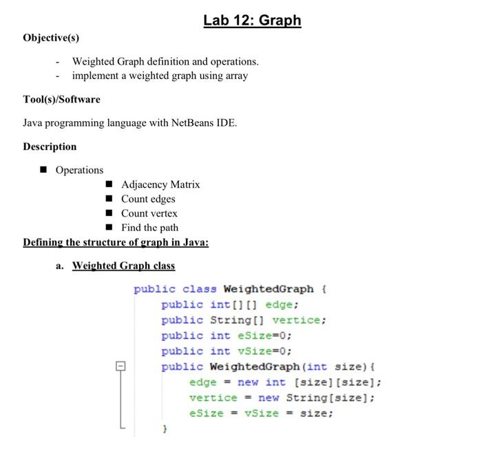 Solved Lab 12: Graph Objective(s) Weighted Graph definition | Chegg.com