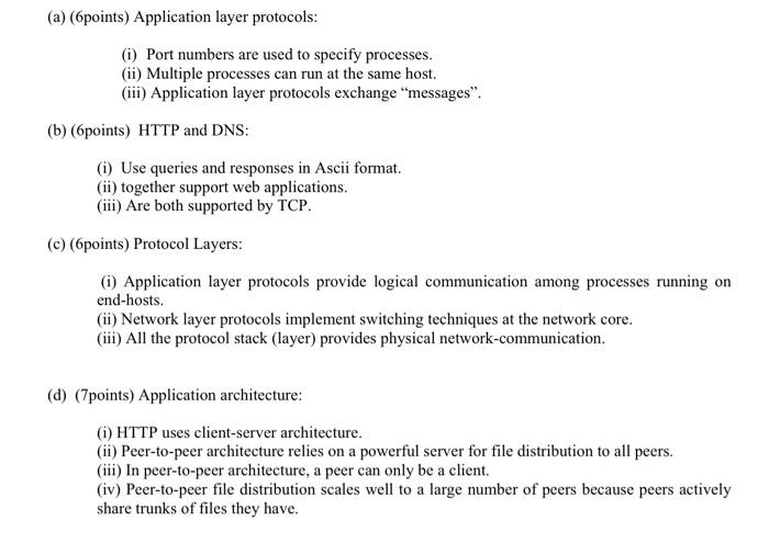 Solved (a) (6points) Application layer protocols: (1) Port | Chegg.com