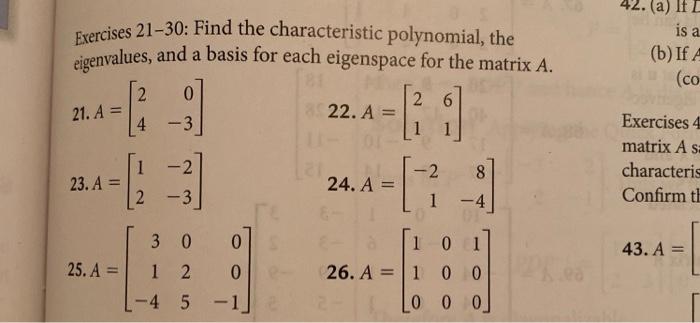 Solved Exercises 21-30: Find the characteristic polynomial, | Chegg.com
