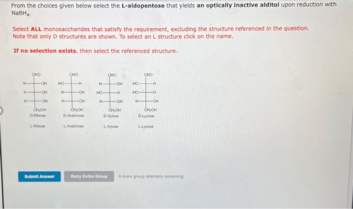 Solved From the choices given below select the aldopentose | Chegg.com