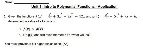 Solved Unit 1: Intro to Polynomial Functions - Application | Chegg.com