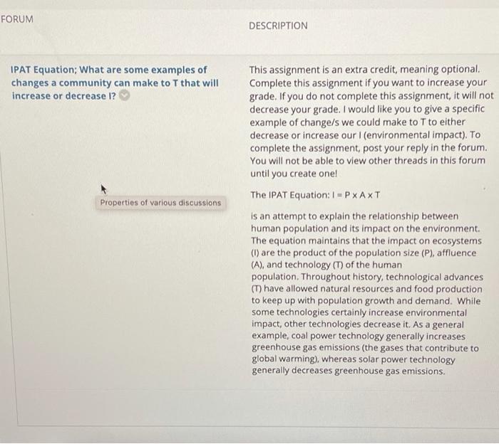 Solved FORUM DESCRIPTION IPAT Equation; What are some | Chegg.com
