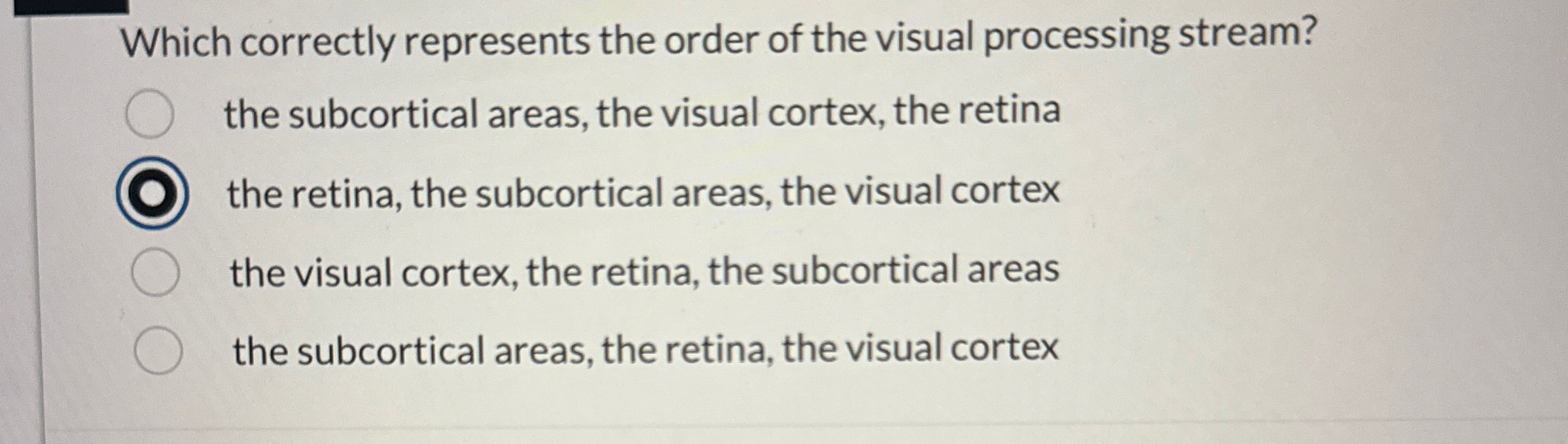 High Quality SOLUTION Which correctly represents the order of the visual | Chegg.com