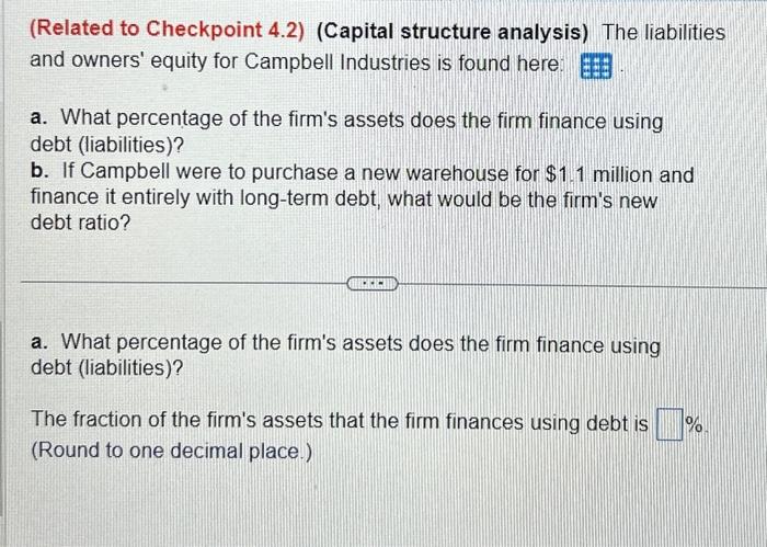 (Related to Checkpoint 4.2) (Capital structure | Chegg.com