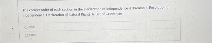 The correct order of each section in the Declaration | Chegg.com