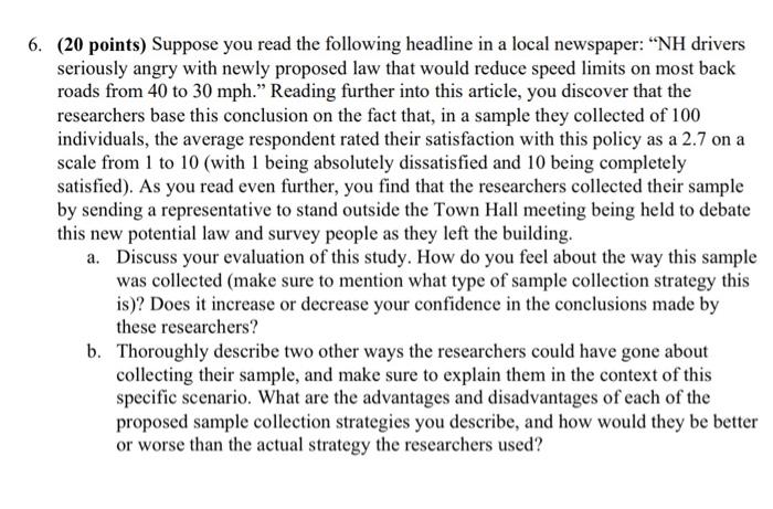 Solved 6 20 Points Suppose You Read The Following 