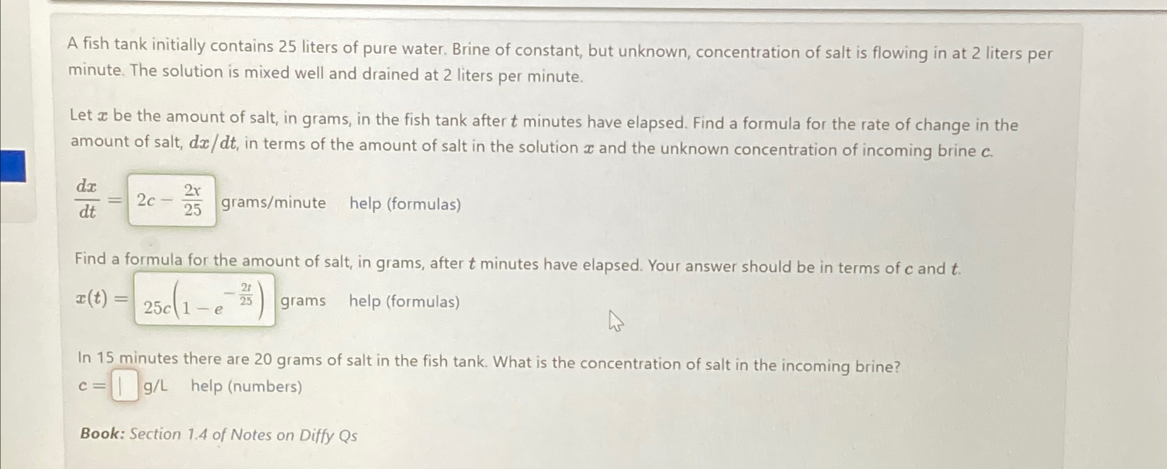 Solved A fish tank initially contains 25 ﻿liters of pure | Chegg.com