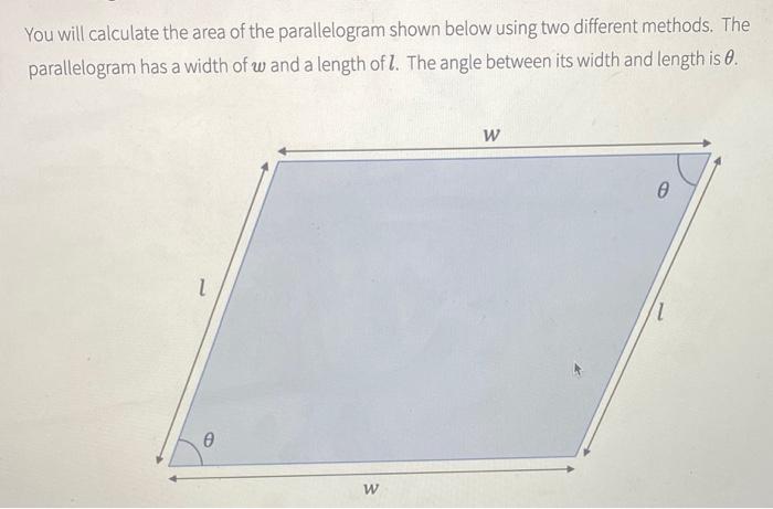 Solved You will calculate the area of the parallelogram | Chegg.com