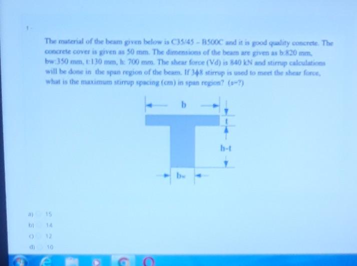 Solved The material of the beam given below is C35/45-B500C | Chegg.com