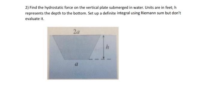 Solved 2) Find the hydrostatic force on the vertical plate | Chegg.com