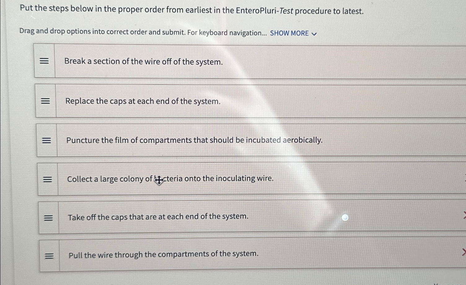 Solved Put the steps below in the proper order from earliest | Chegg.com