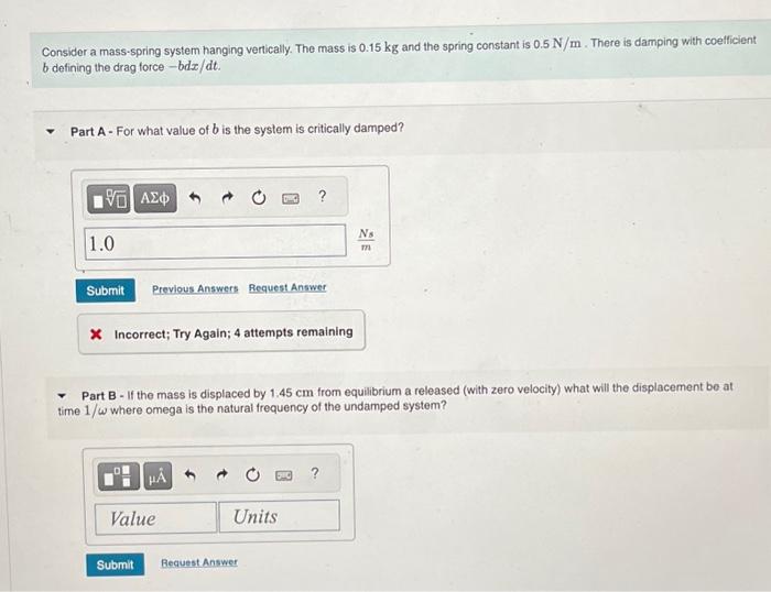 Solved Consider a mass-spring system hanging vertically. The | Chegg.com