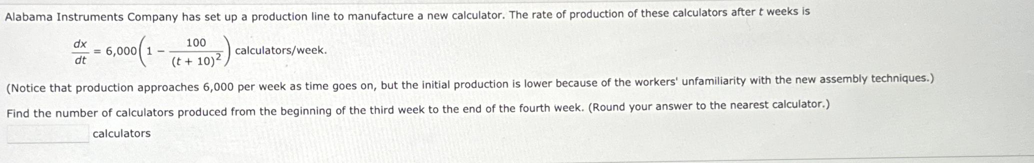 Solved Alabama Instruments Company has set up a production | Chegg.com