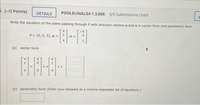 Solved Write The Equation Of The Plane Passing Through P