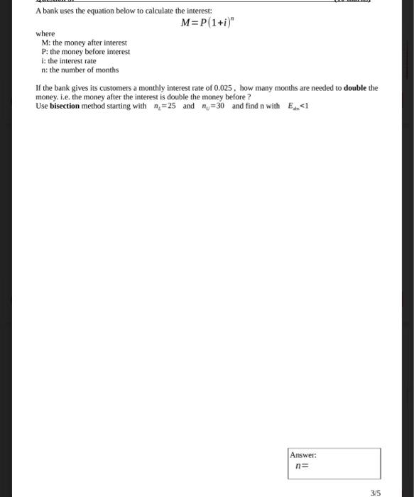 Solved A bank uses the equation below to calculate the | Chegg.com