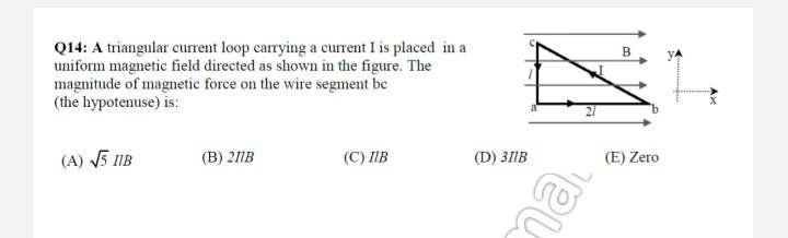 Solved Q14: A triangular current loop carrying a current | Chegg.com