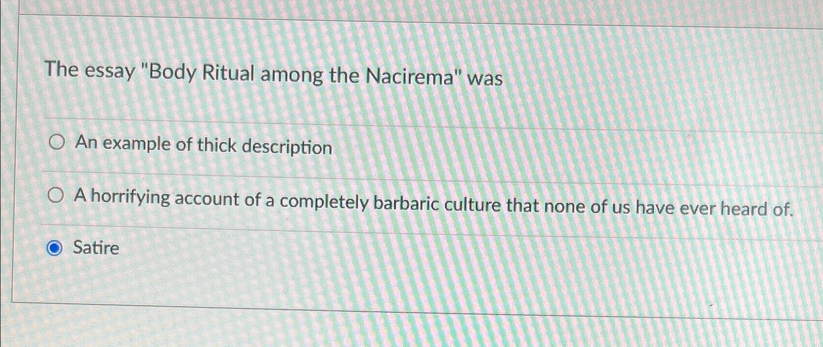 Solved The essay "Body Ritual among the Nacirema" wasAn | Chegg.com