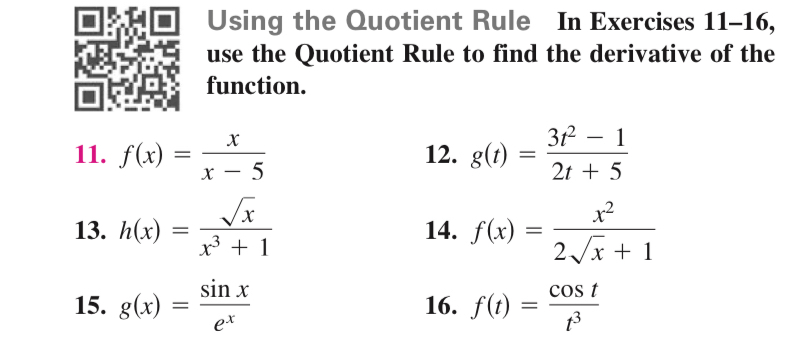 Solved Using the Quotient Rule In Exercises 11-16, ﻿use the | Chegg.com