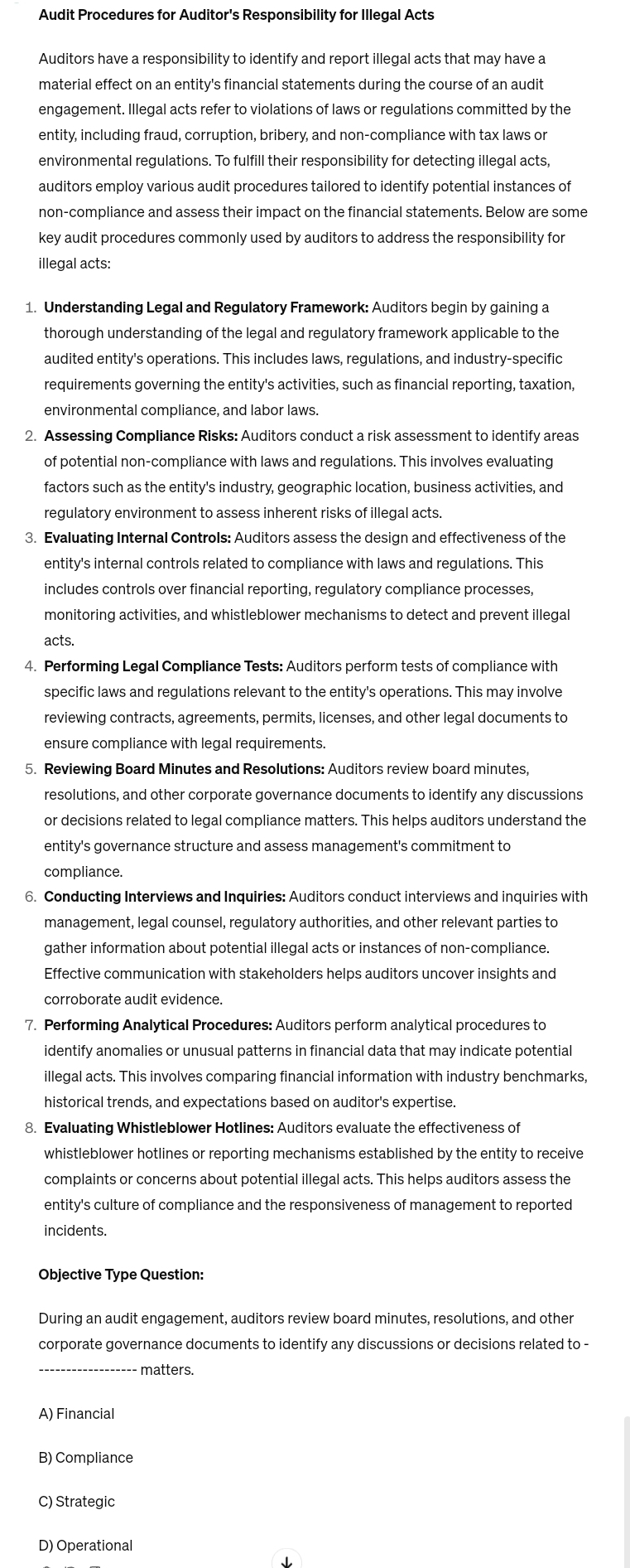 Solved Audit Procedures for Auditor's Responsibility for | Chegg.com