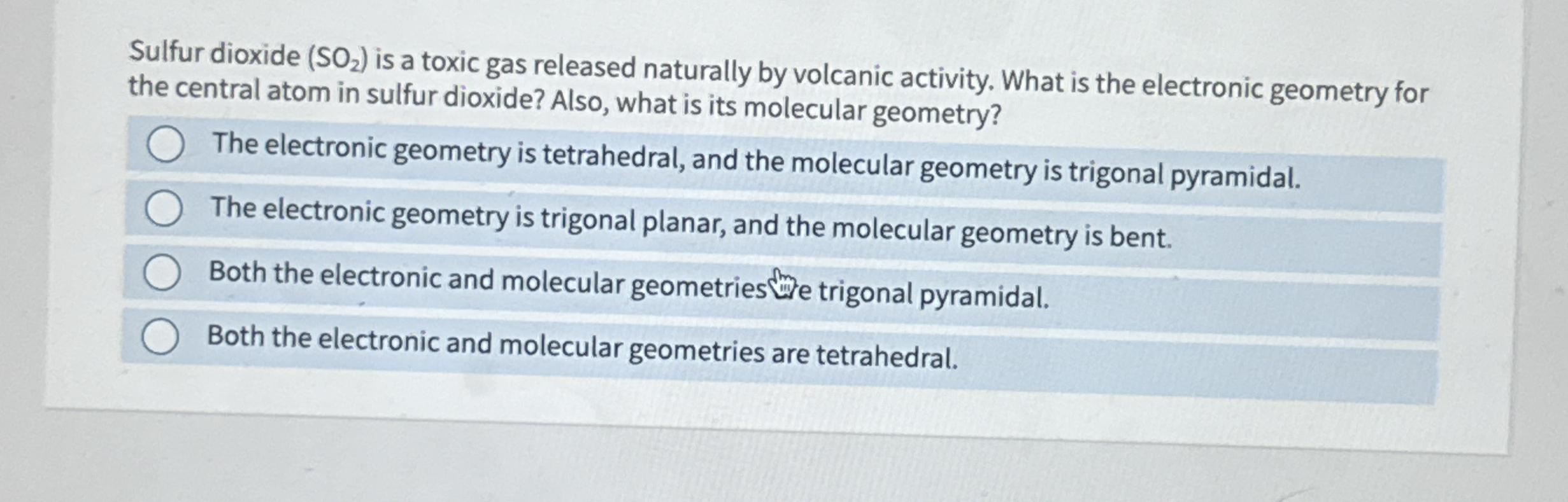 Solved Sulfur dioxide (SO2) ﻿is a toxic gas released | Chegg.com