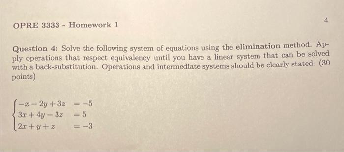 Solved 4 OPRE 3333 - Homework 1 Question 4: Solve the | Chegg.com