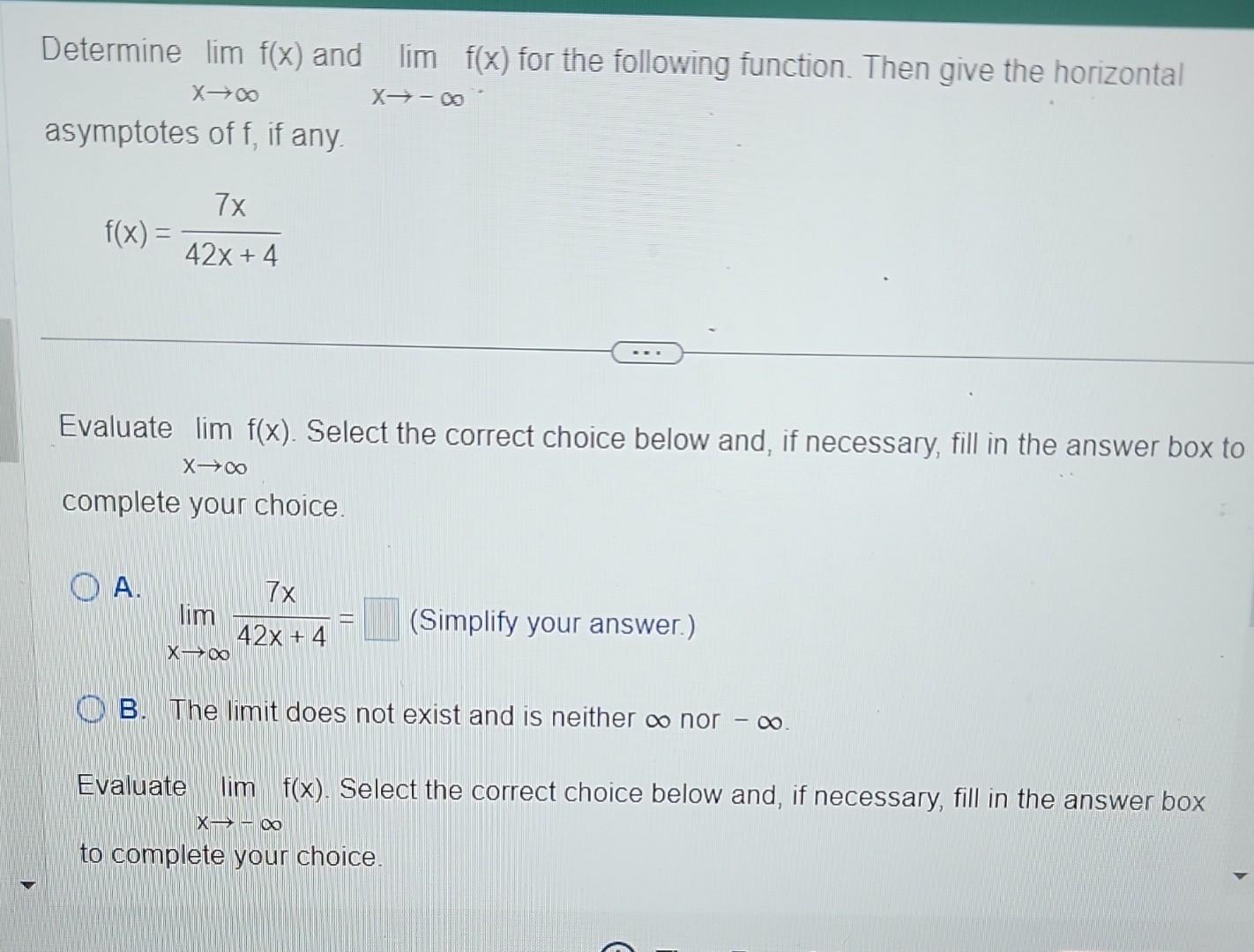 Solved Determine limx→f(x) and limx→−∞f(x) for the following | Chegg.com