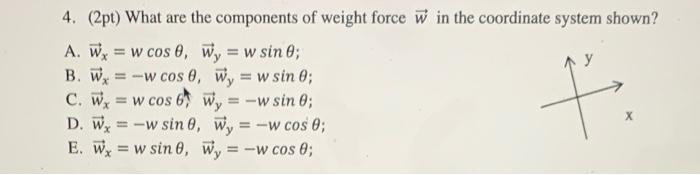 4. (2pt) What are the components of weight force w in | Chegg.com