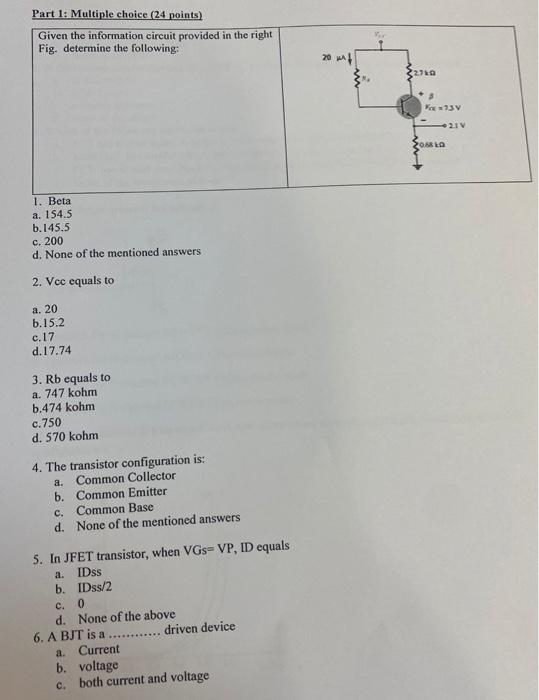 Solved (multiple choise ) Given the information circuit | Chegg.com