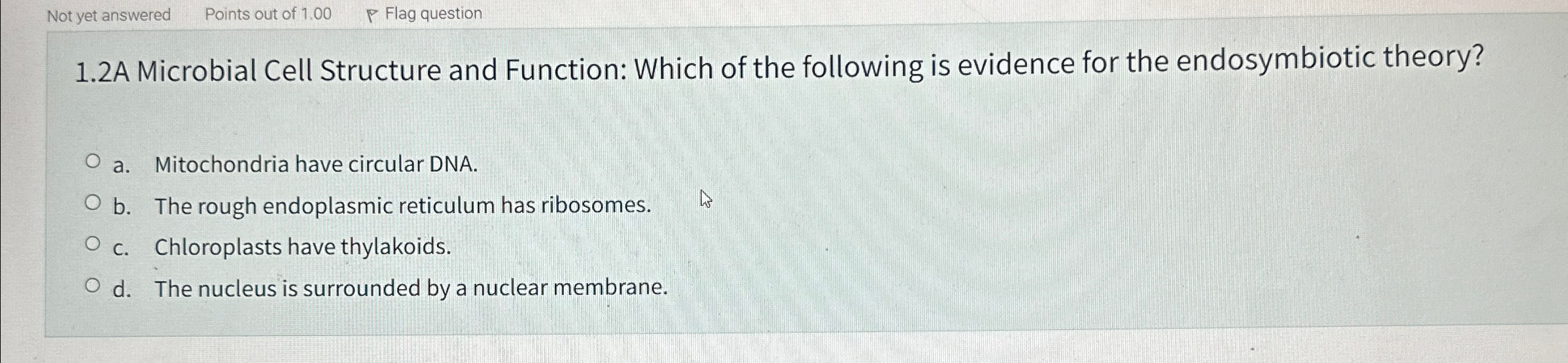 Solved Not yet answeredPoints out of 1.00Flag question1.2A | Chegg.com