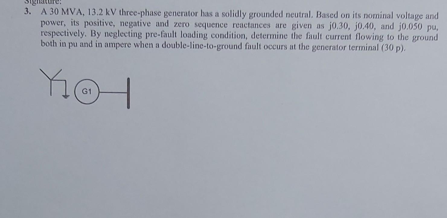 Solved 3. A 30 MVA, 13.2kV three-phase generator has a | Chegg.com