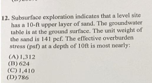Solved 12. Subsurface exploration indicates that a level | Chegg.com