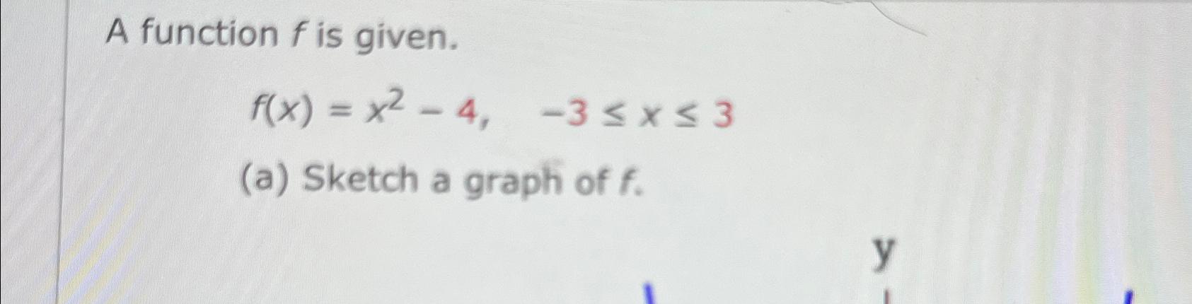 Solved A function f ﻿is given.f(x)=x2-4,-3≤x≤3(a) ﻿Sketch a | Chegg.com