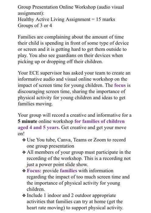 Group Presentation Online Workshop (audio visual | Chegg.com