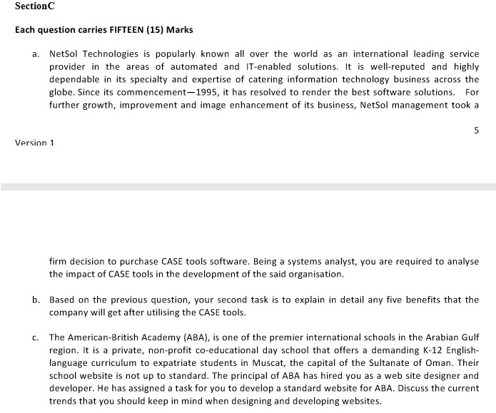 Solved Sectionc Each question carries FIFTEEN (15) Marks a. | Chegg.com